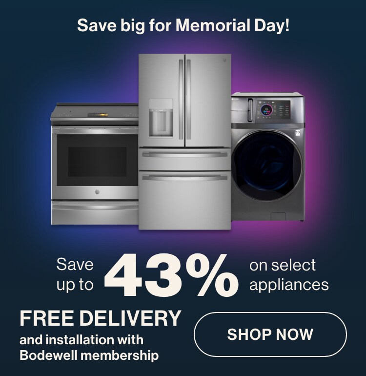 Ad for Memorial Day sale with up to 43% off appliances, offering free ...