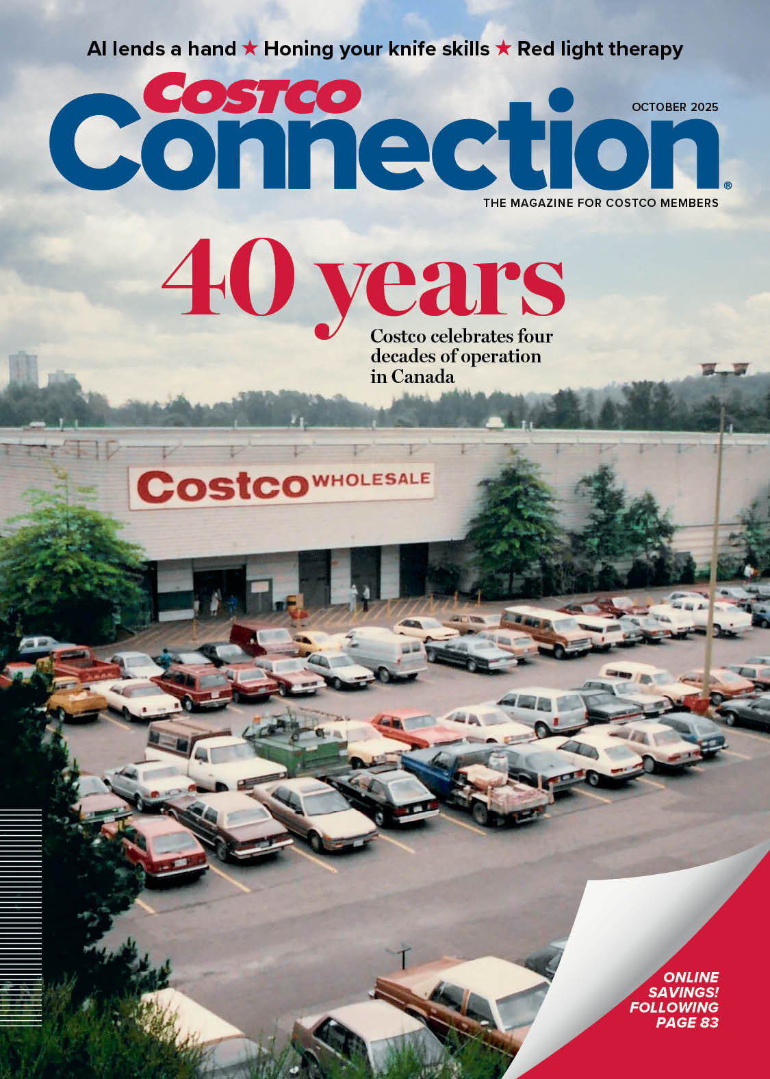 Ad for Costco Connection magazine featuring a busy Costco parking lot