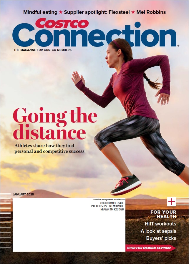 Cover of "Costco Connection" magazine featuring a woman running ...